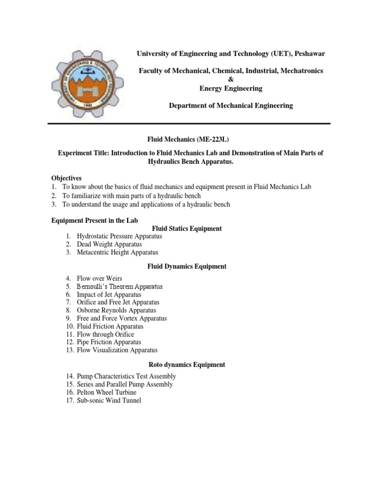 Hydraulic Bench Experiment Overview | PDF | Pump | Fluid Dynamics