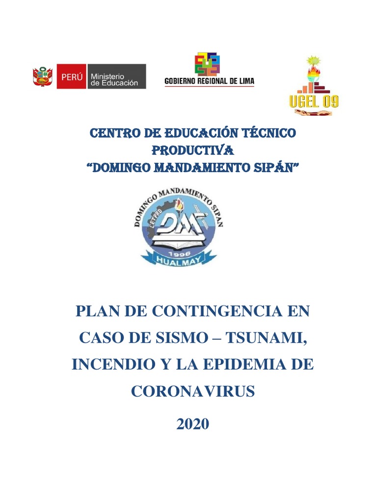 Plan de Contingencia CETPRO DMS 2020 | PDF | Defensa Civil | Higiene