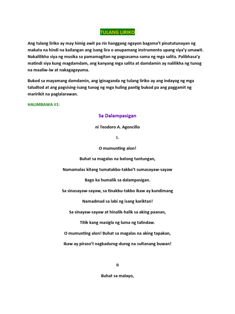 Liriko, Padula at Patnigan | PDF