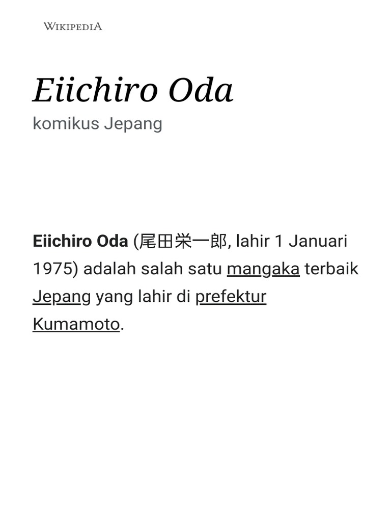 Eiichiro Oda - Wikipedia Bahasa Indonesia, Ensiklopedia Bebas | PDF