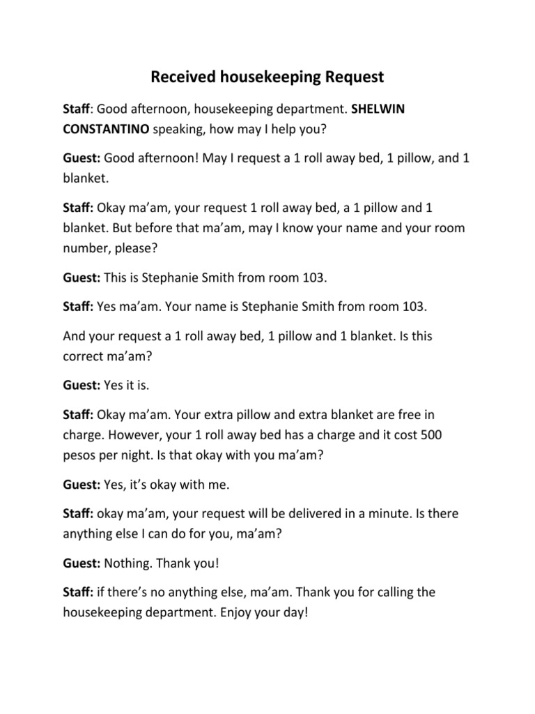 Handling Guest Housekeeping Requests | PDF