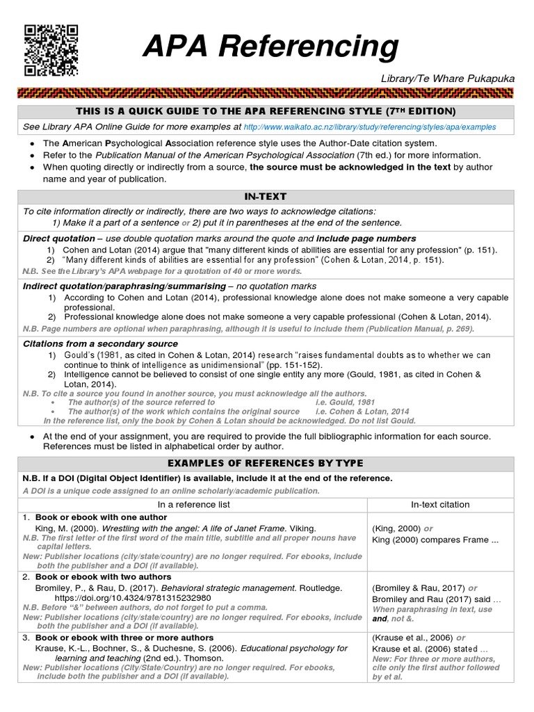 APA Referencing Guide | PDF | Apa Style | Written Communication