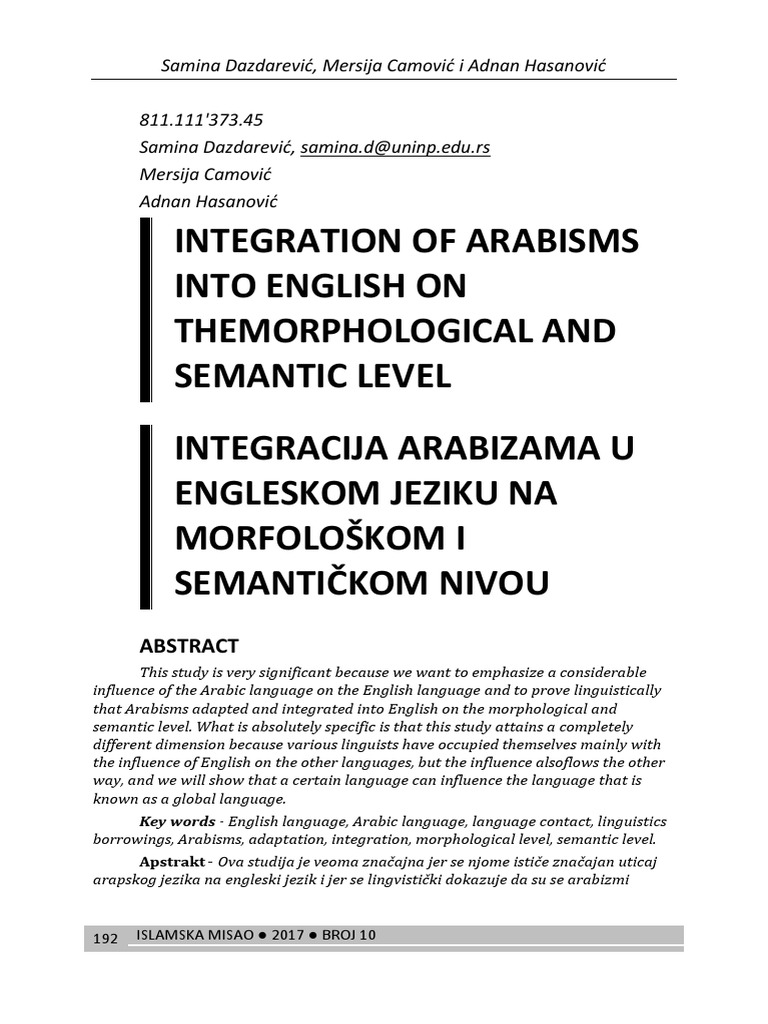 Samina Dazdarević, Mersija Camović, Adnan Hasanović Integration of Arabisms Into English | PDF ...