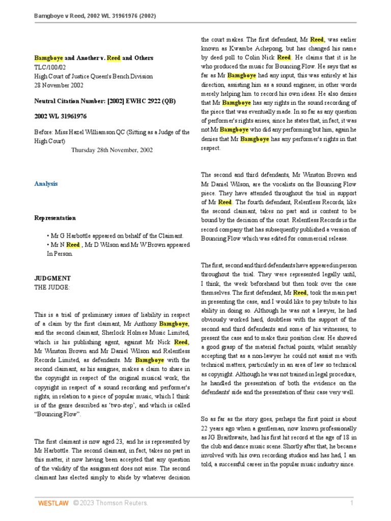 Bamgboye V Reed | PDF | Copyright