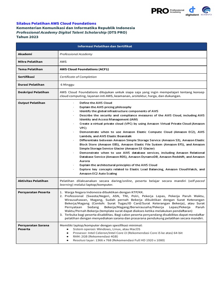 Silabus_AWS Cloud Foundations | PDF