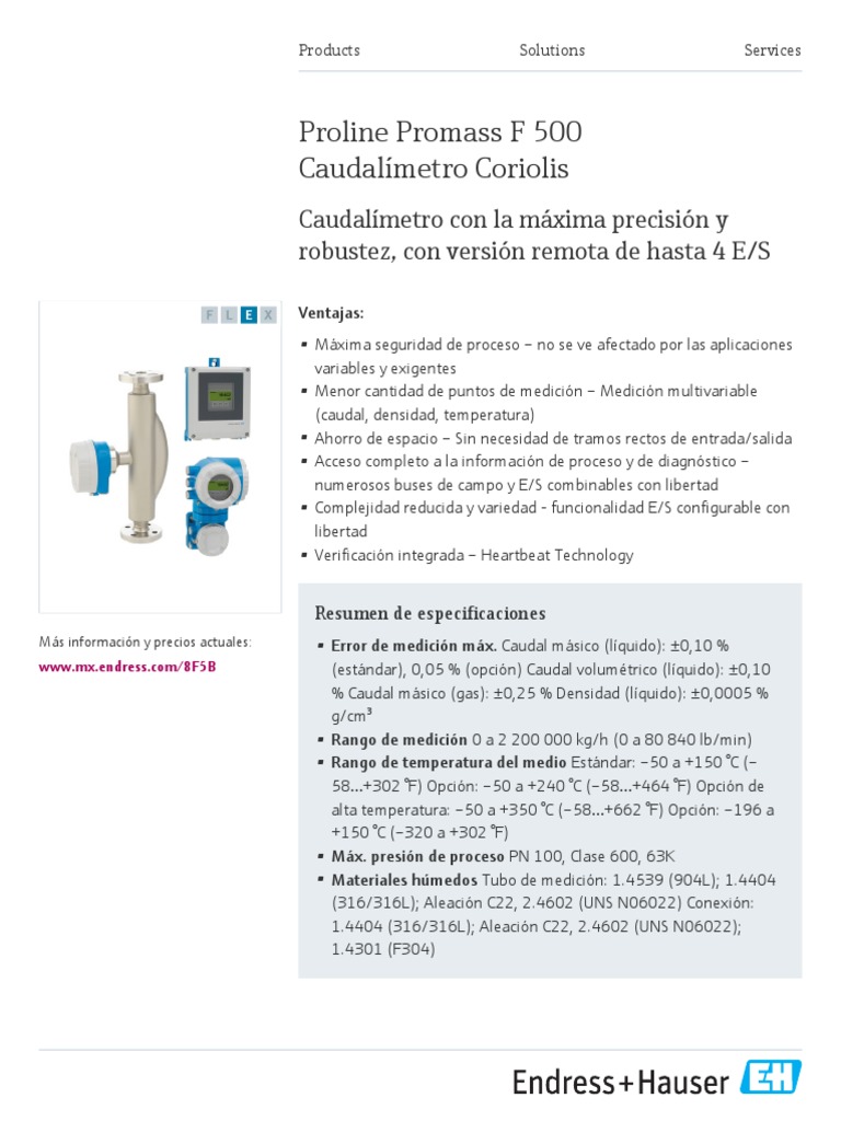 Proline Promass F 500 | PDF | Medición | Calibración