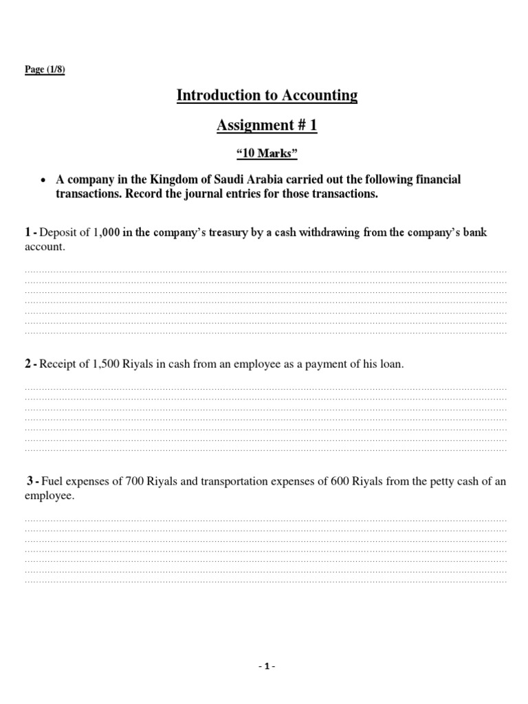 Accounting-Assignment - 1 | PDF | Deposit Account | Money