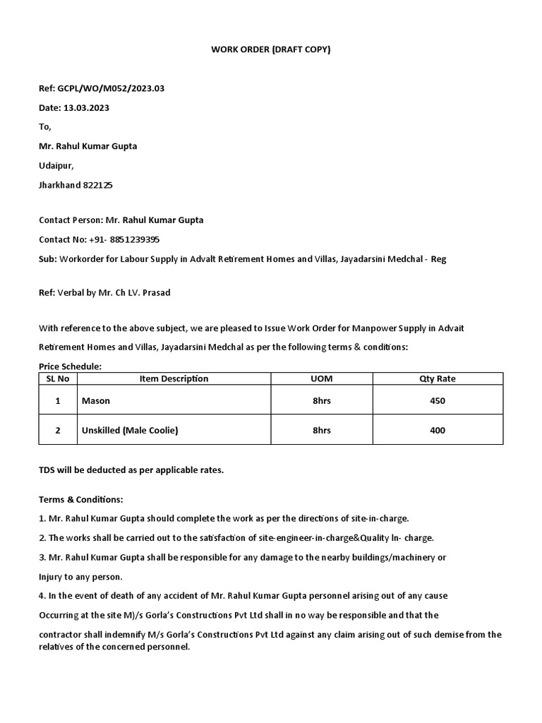 Work Order Draft | PDF | Arbitration | Business Law