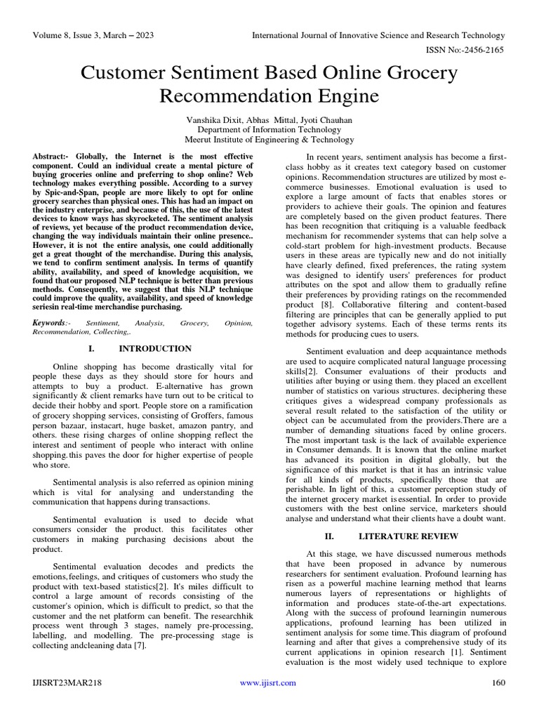 Customer Sentiment Based Online Grocery Recommendation Engine | PDF | Machine Learning ...