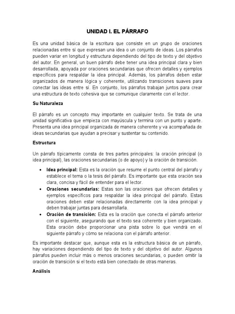 Estructura y partes del párrafo | PDF | Oración (Lingüística) | Párrafo