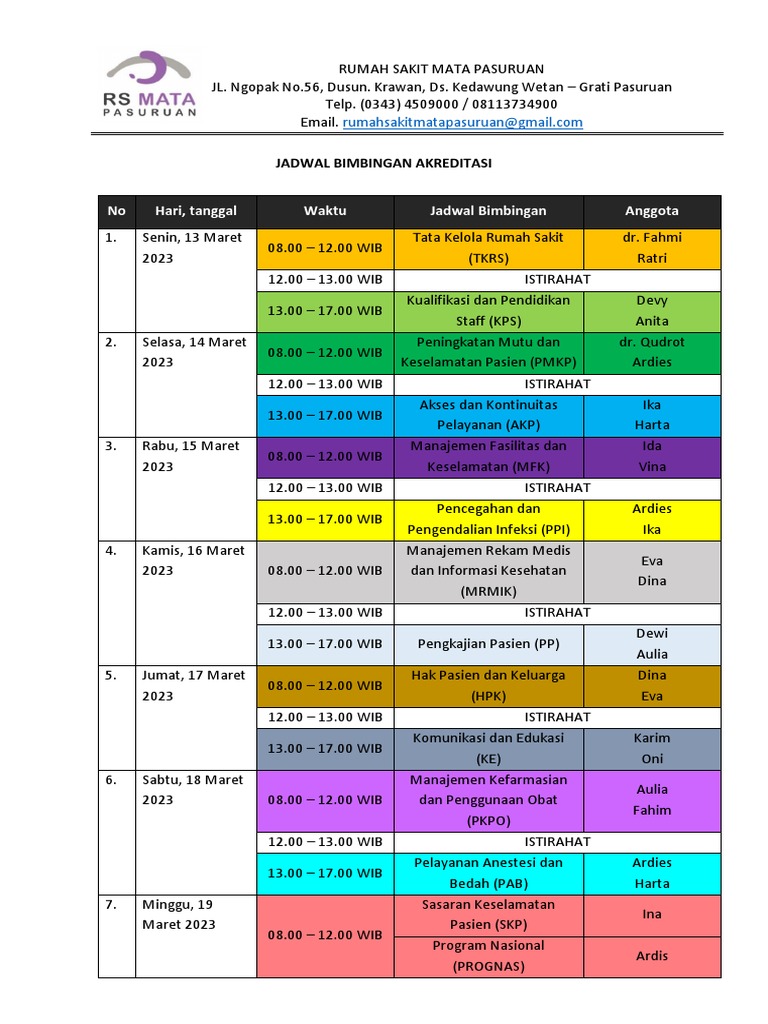 Jadwal Bimbingan Akreditasi RSMP PDF | PDF