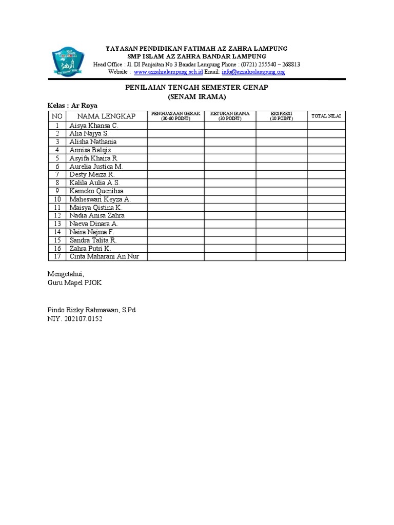 Penilaian Senam Irama Ar Roya | PDF