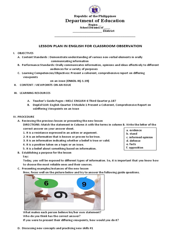 Lesson Plan in English For Classroom Observation | PDF | Sentence ...
