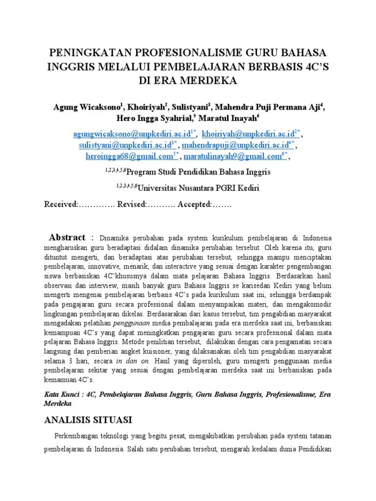 Profesionalisme Guru Bahasa Inggris 4C’s | PDF | Karier & Perkembangan