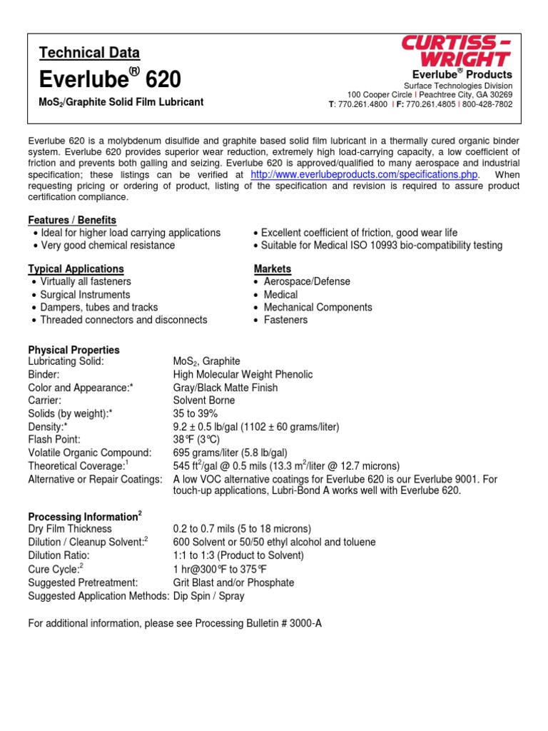 Everlube 620 TDS | PDF | Lubricant | Materials