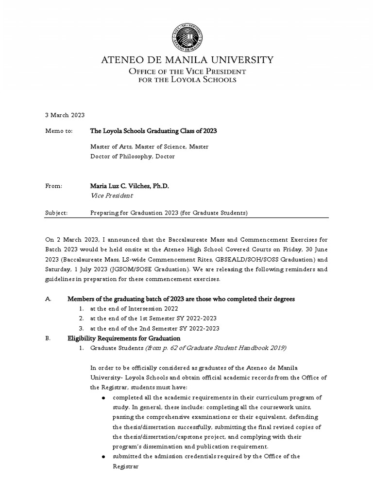 ADMU Memo On Grad Preparations 2023-GRAD | PDF | Thesis | Postgraduate ...