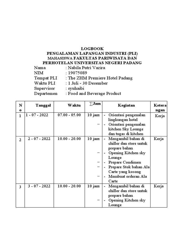 Logbook Magang | PDF