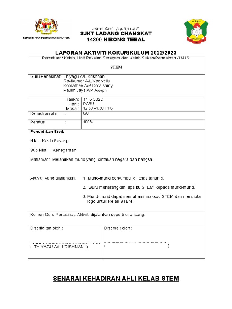 Laporan Mingguan Kelab Stem | PDF