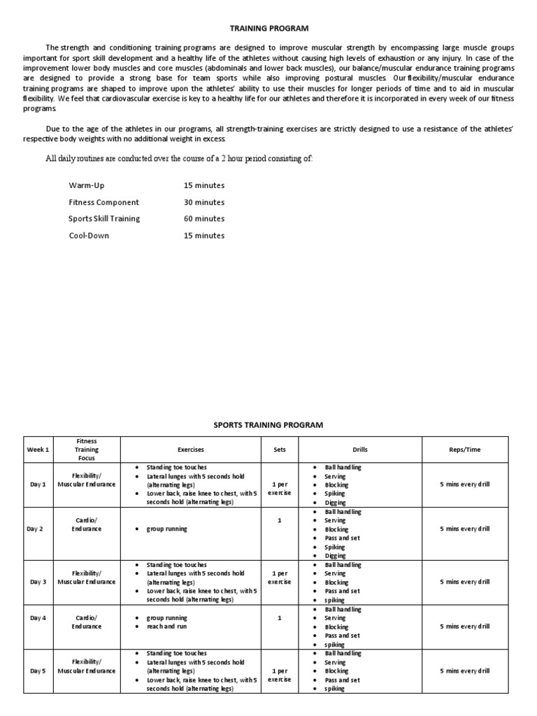 Training Matrix in Volleyball | PDF | Strength Training | Physical Fitness