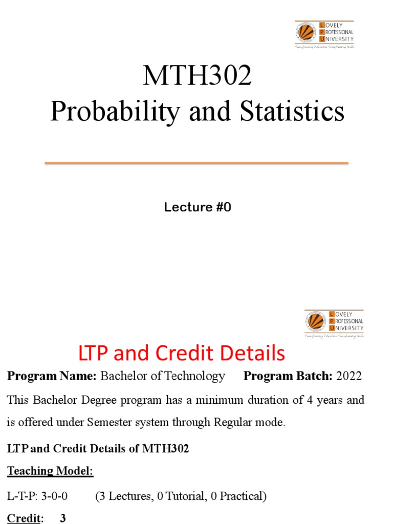 Zero Lecture of MTH302 | PDF | Probability Distribution | Statistics