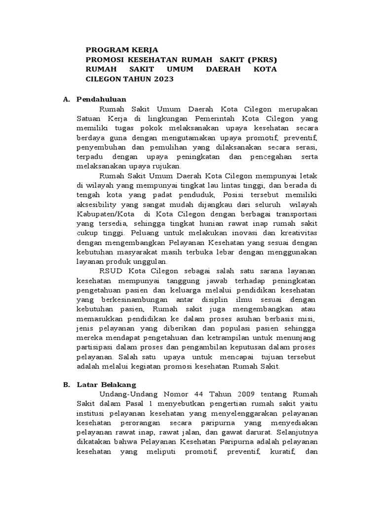 Program Kerja PKRS 2023 Revisi | PDF