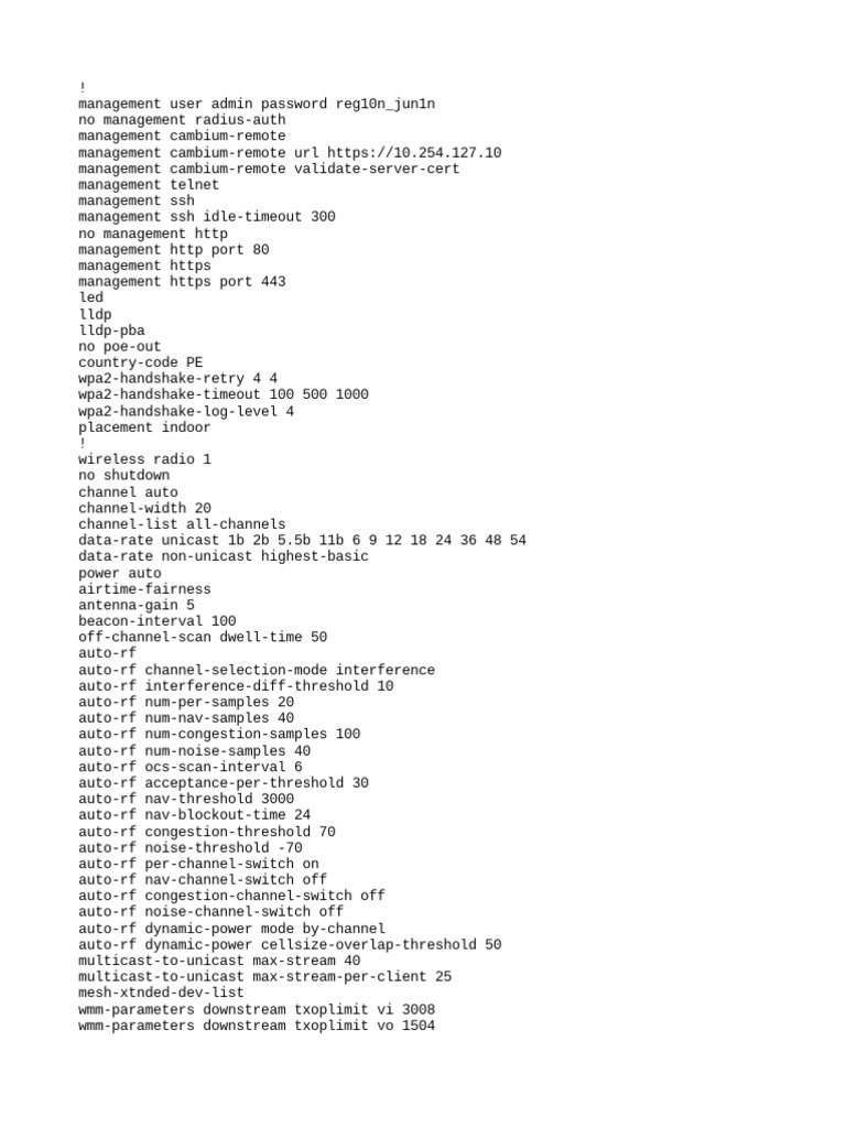 Configuration File for Cambium Networks Wireless Device with Management Settings, Radio Settings ...
