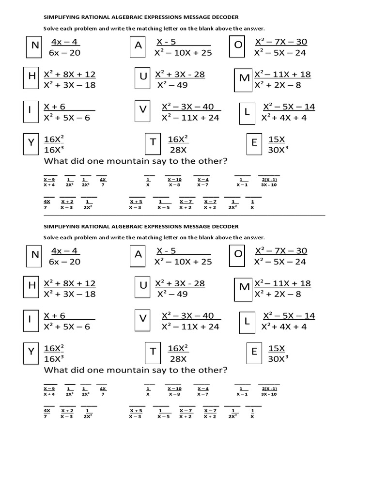 Simplifying Rational Algebraic Expressions Message Decoder | PDF | Mathematics | Algebra