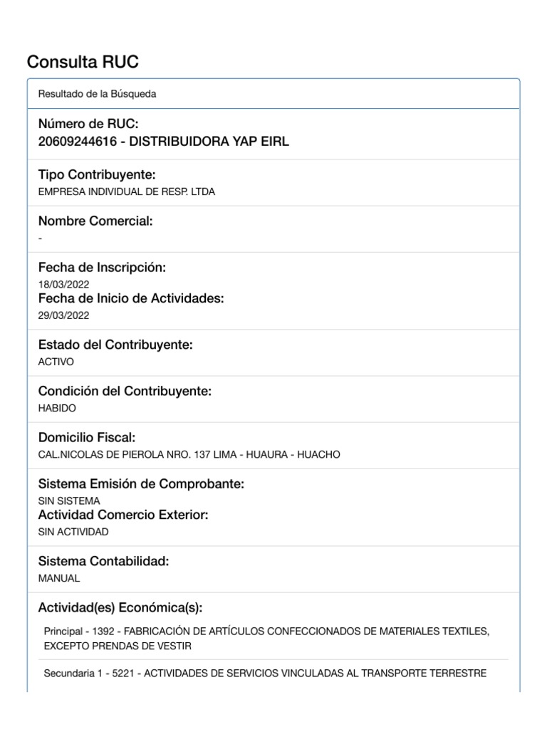 SUNAT - Consulta RUC | PDF