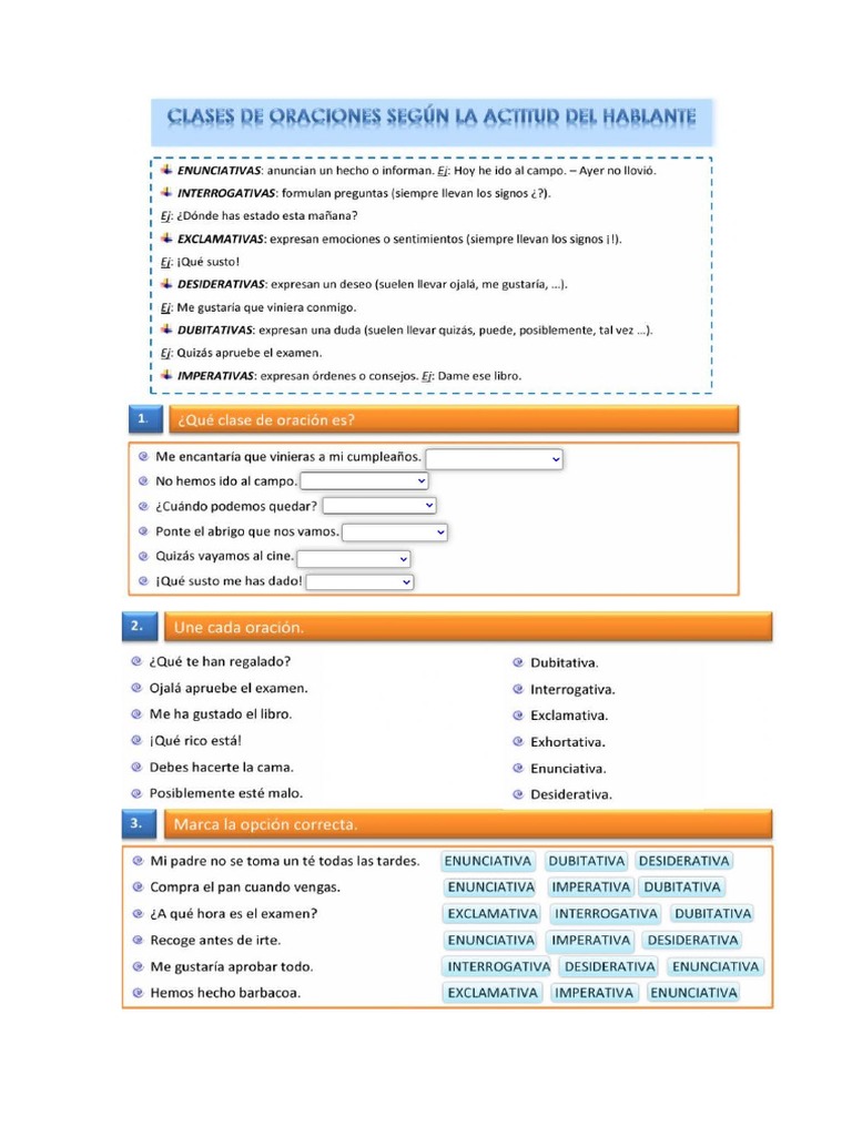 Oraciones Según La Actitud Del Hablante | PDF