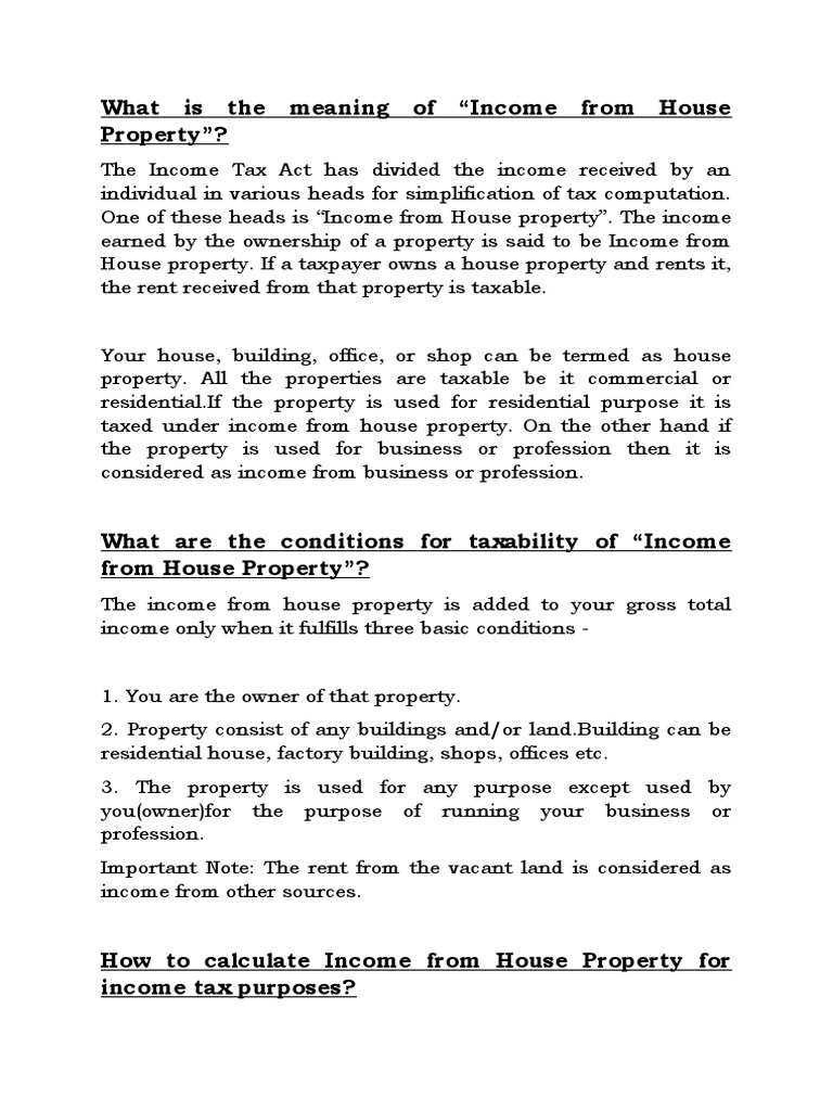 Income From House Property | PDF | Tax Deduction | Income Tax