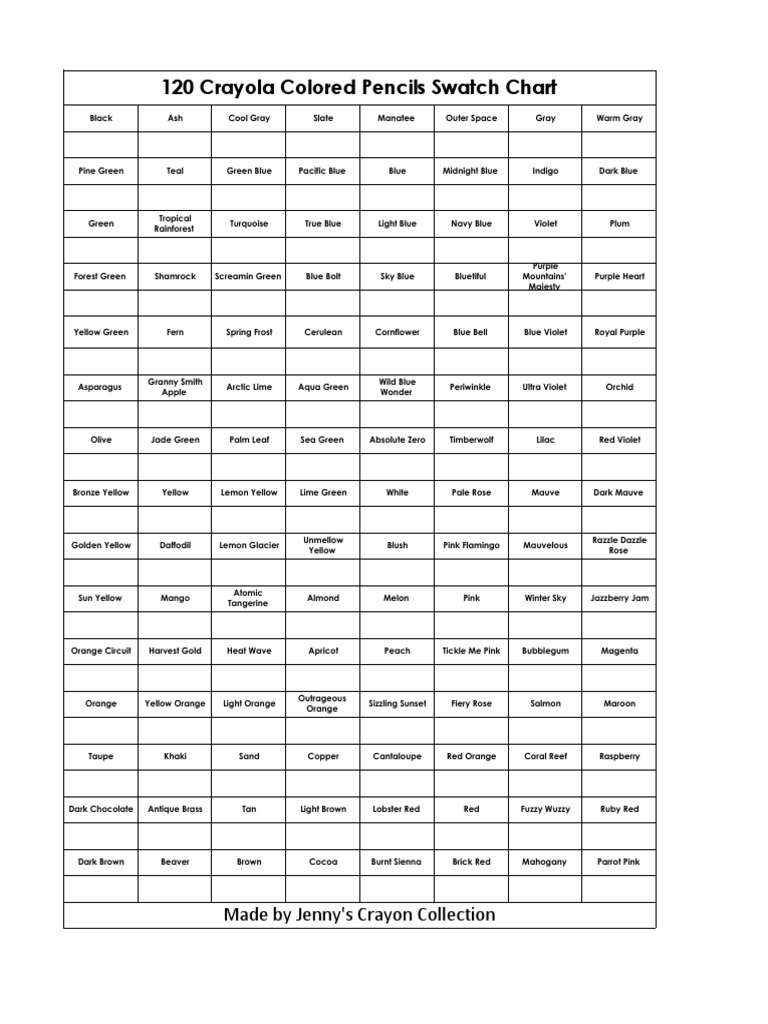 120 Swatch Chart Crayola CP | PDF | Blue | Visual Perception