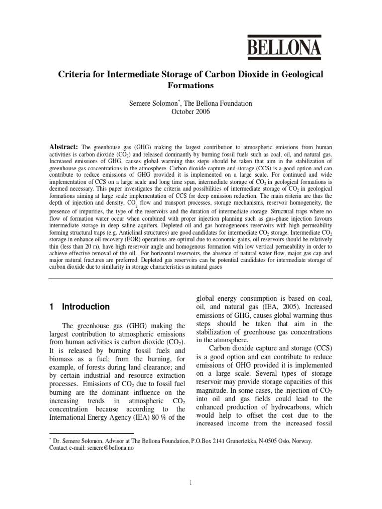 Criteria For Intermediate Storage of Carbon Dioxide in Geological ...