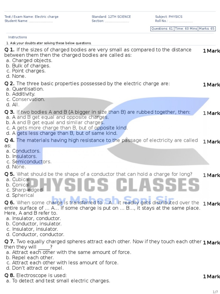 Electric Charge Class 12 | PDF | Electric Charge | Electron
