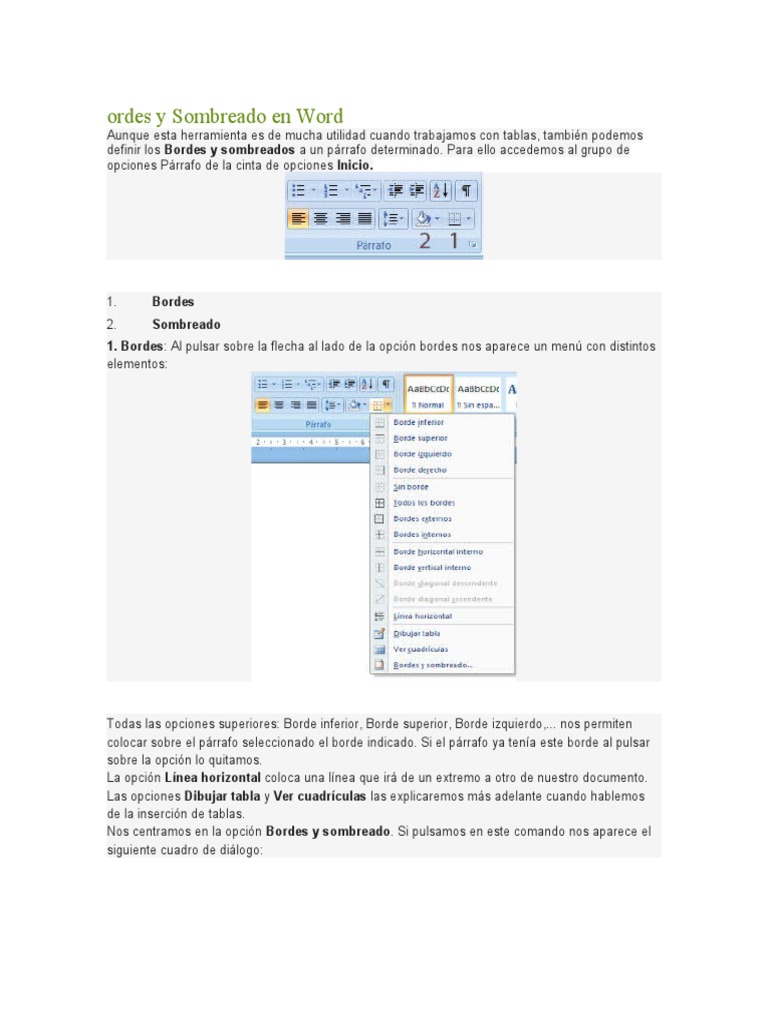 Bordes y Sombreado en Word 3 | PDF