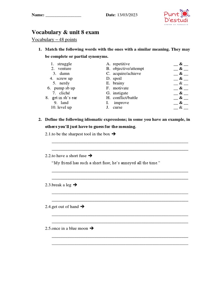 Vocabulary and unit 8 exam prep | PDF | Noun | Verb
