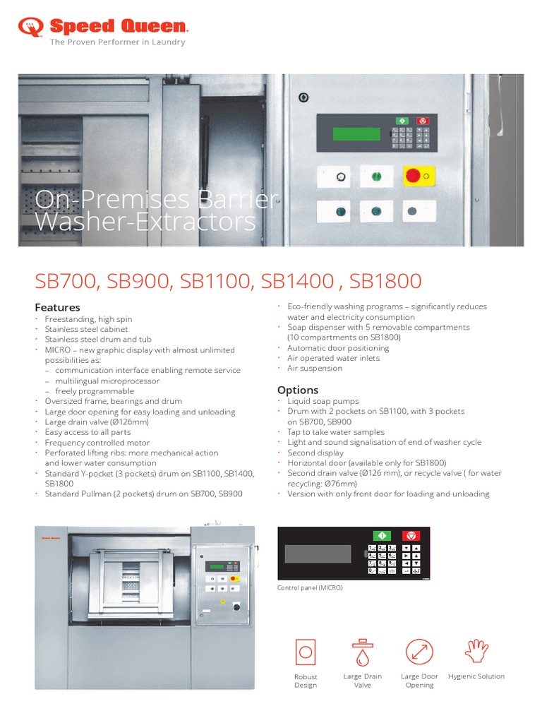 Brosur Speed Queen Barrier Washer Extractor SB1100, SB1400 | PDF | Mains Electricity | Washing ...