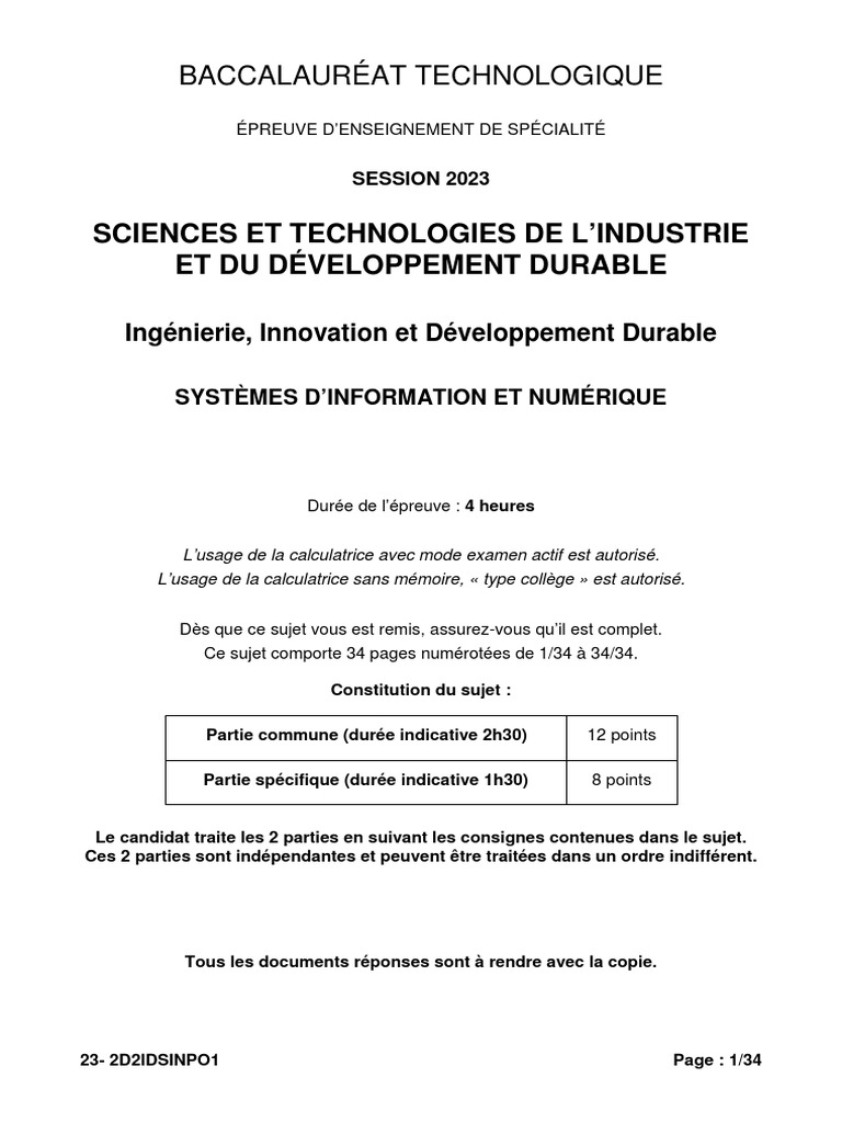 Sujet Bac STI2D 2023 : Énergie et Éclairage | PDF | Chaleur | Isolation ...