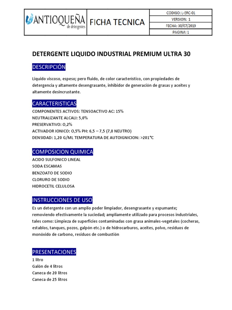Ficha Tecnica Premium | PDF | Detergente | Petróleo