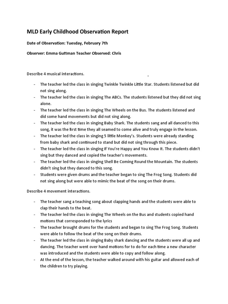MLD Observation Report Form | PDF | Rhythm | Teachers