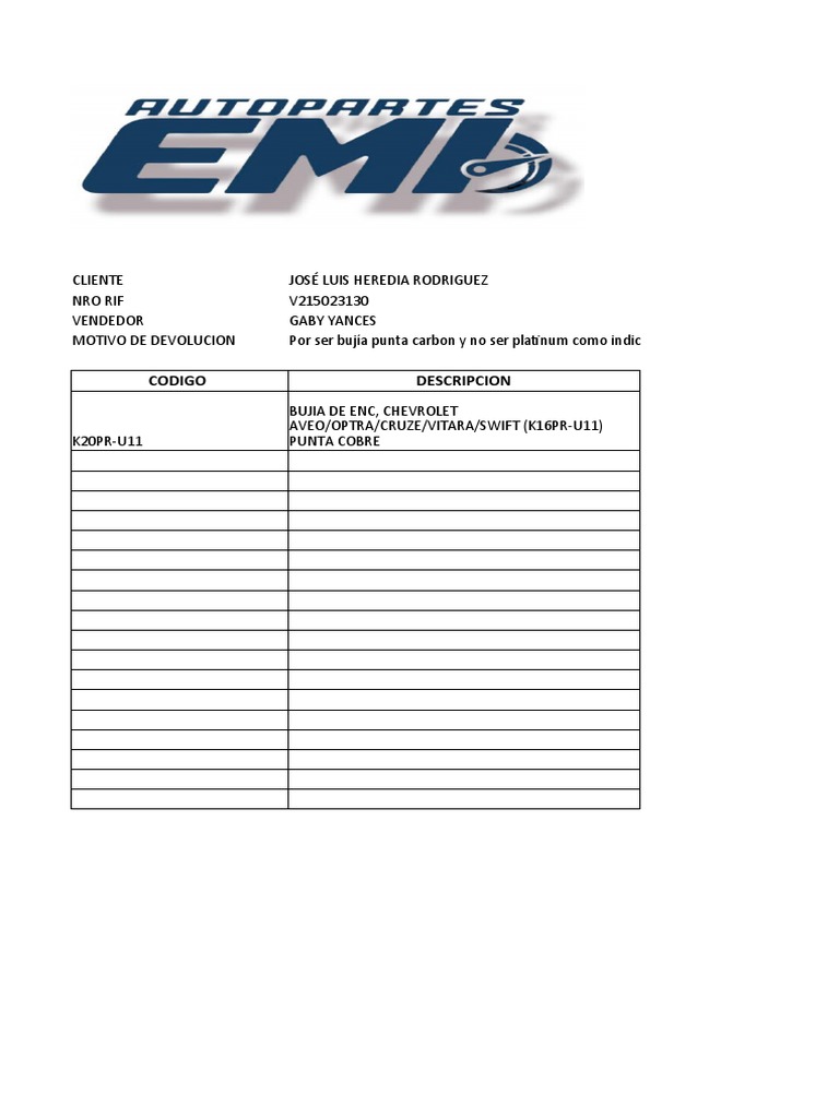 Formato Devoluciones | PDF