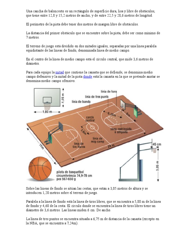 Cancha de Baloncesto y Sus Medidas | PDF