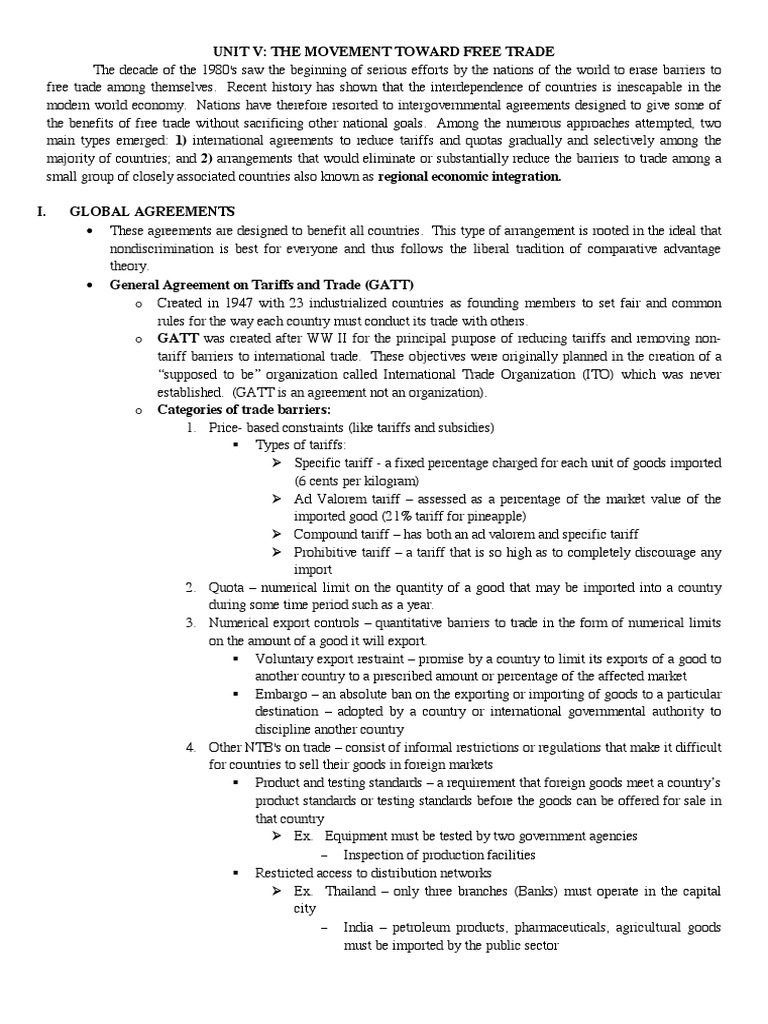 UNIT V. International-Trade-Agreements-and-Trade-Blocs | PDF ...
