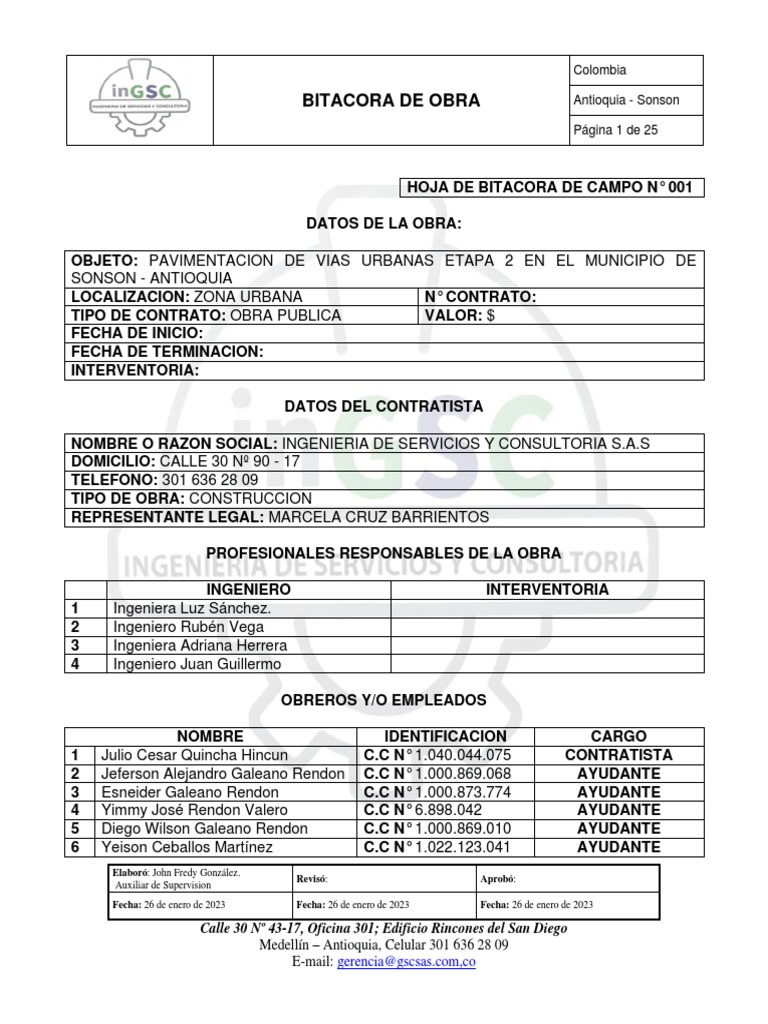 Bitacora de Obra Sonson. | PDF | Hormigón | Ingeniería