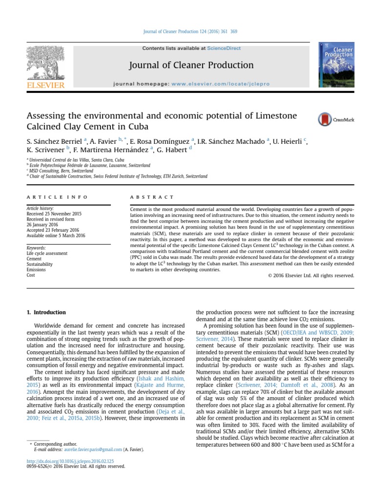 Evaluación Del Potencial Ambiental y Económico Del Cemento de Arcilla ...