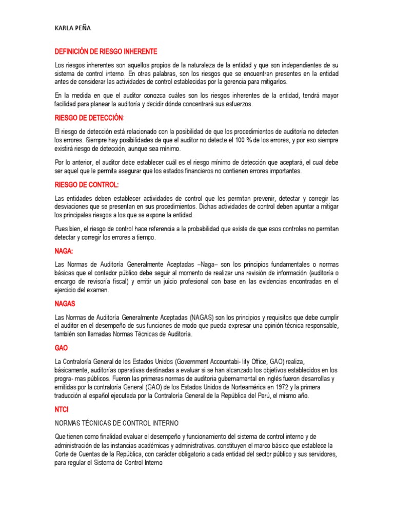 Definición de Riesgo Inherente | PDF | Auditoría | Contralor