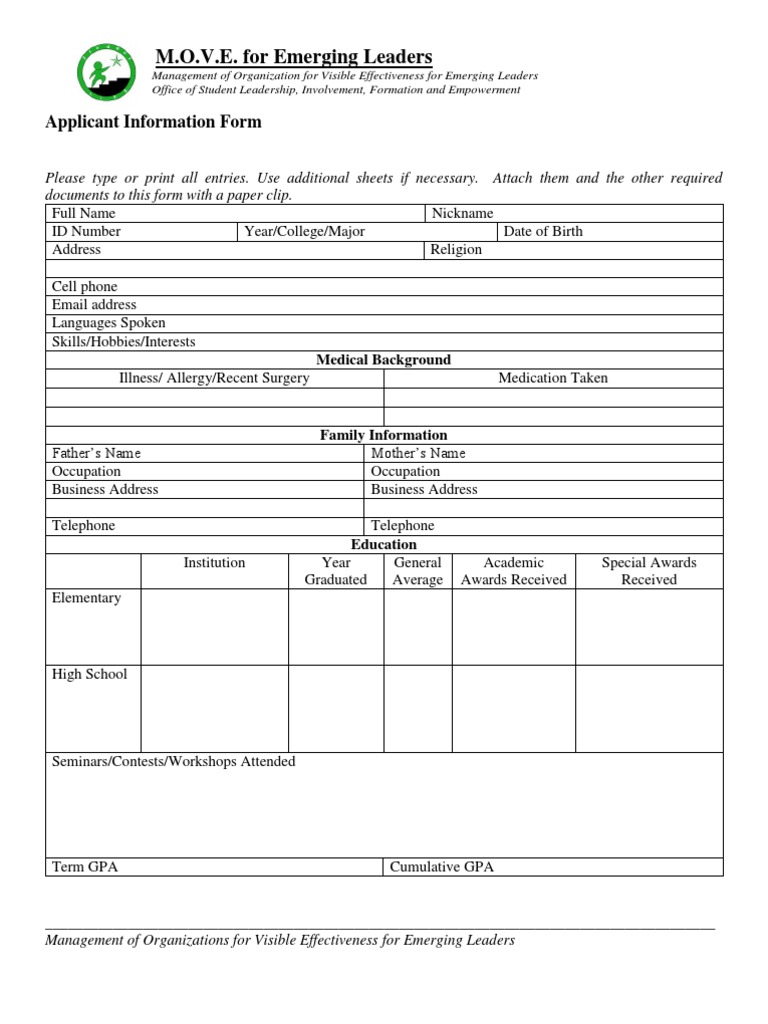 Move El Application Form | PDF | Grading (Education) | Leadership