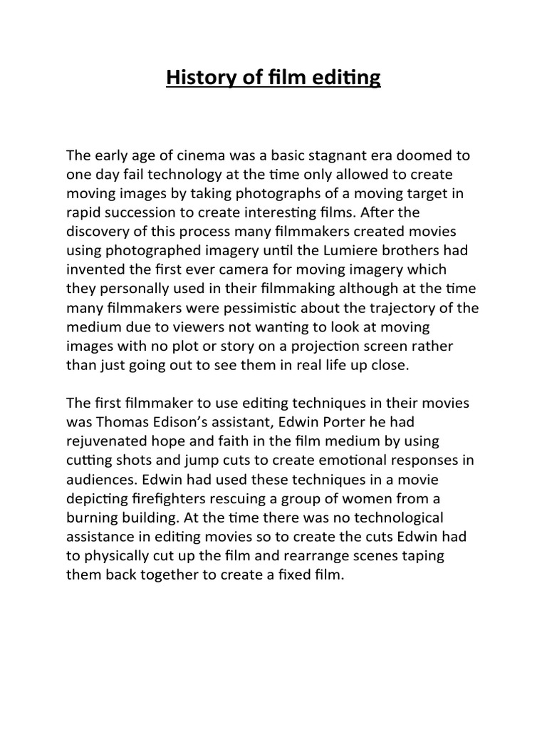 History of Film Editing | Download Free PDF | Filmmaking