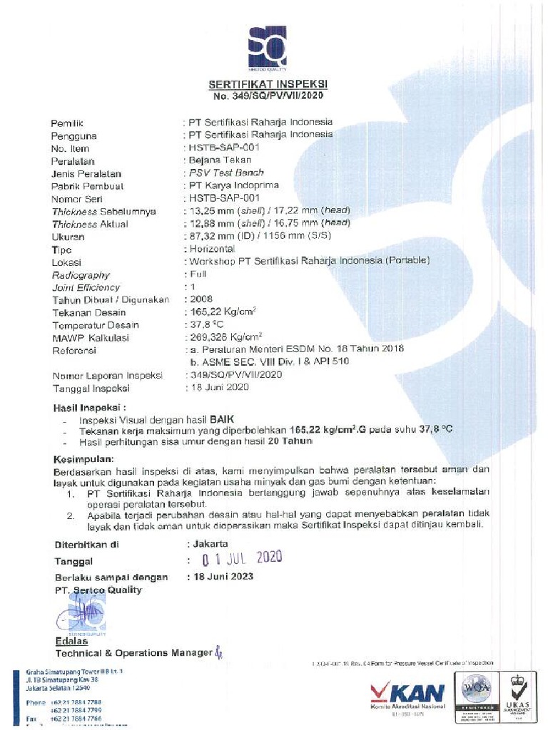 Sertifikat Alat | PDF