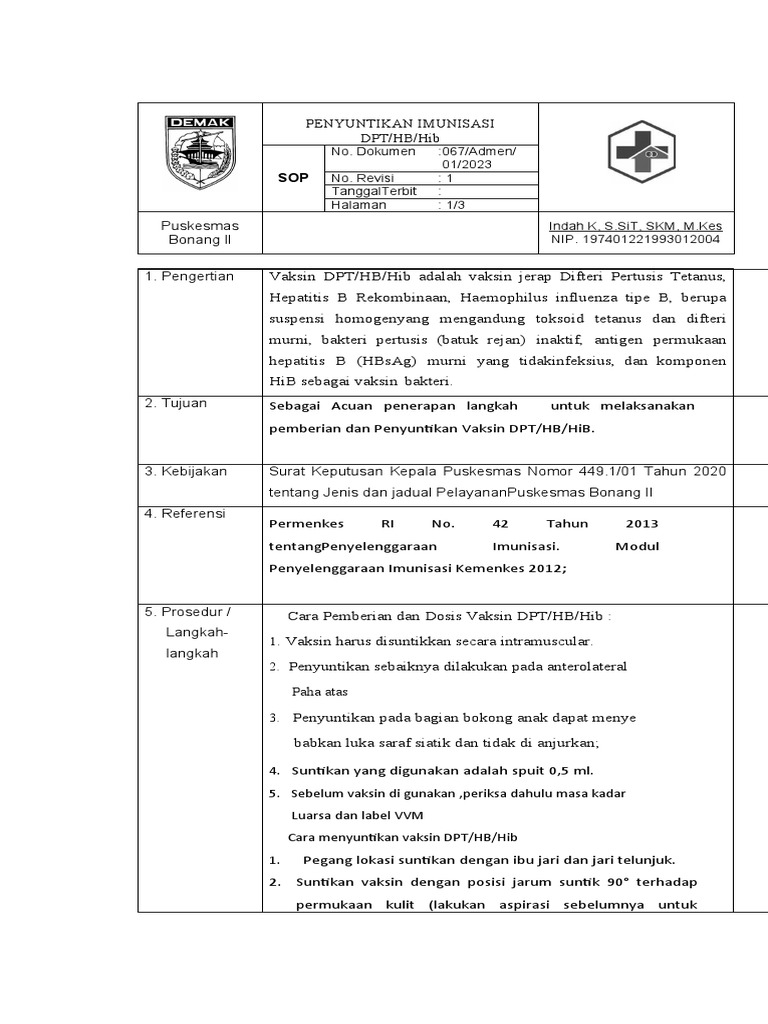 Prosedur Penyuntikan Vaksin DPT/HB/Hib | PDF | Kesehatan Holistik ...