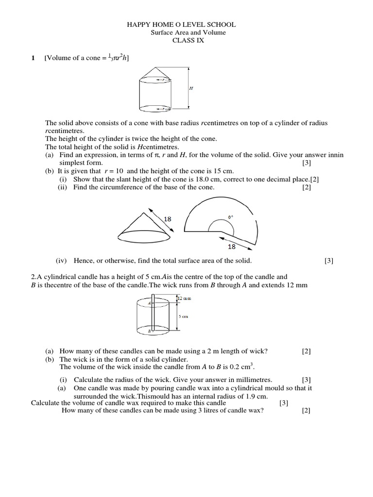 Surface Area and Volume of Solids PDF | PDF | Area | Volume
